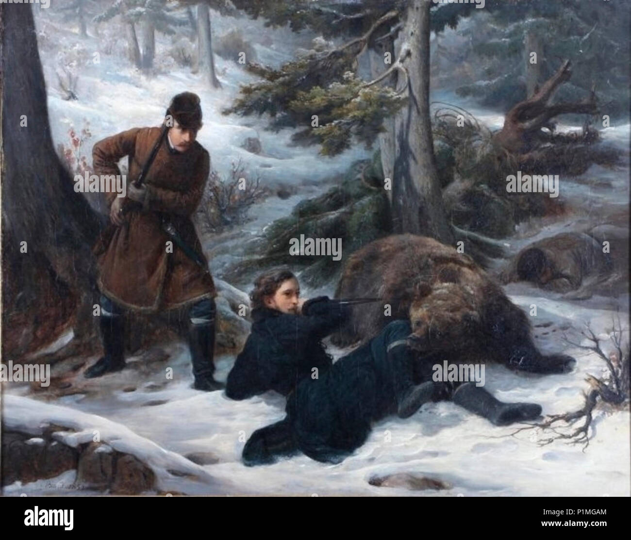 'The Bear Hunters' by FranC3A7ois-Auguste Biard, 1852 Stock Photo - Alamy