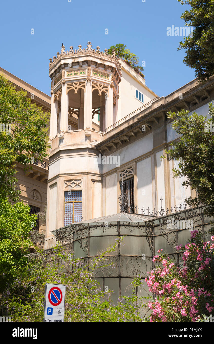 Italy Sicily Palermo typical period building ornate tower turret mosaic ...