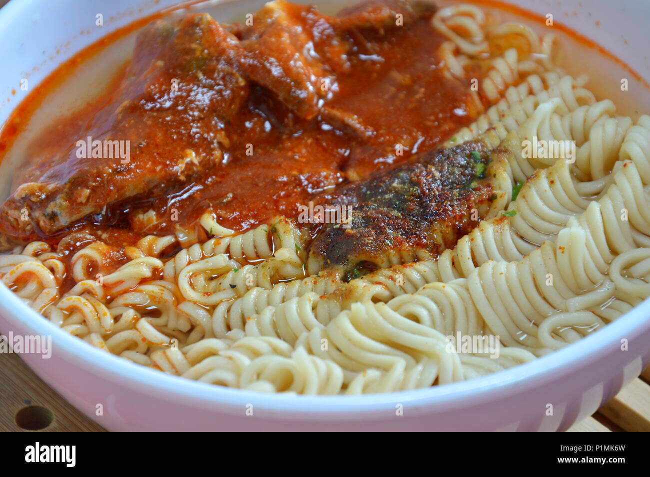 instant noodle with mackerel in ketchup Stock Photo - Alamy