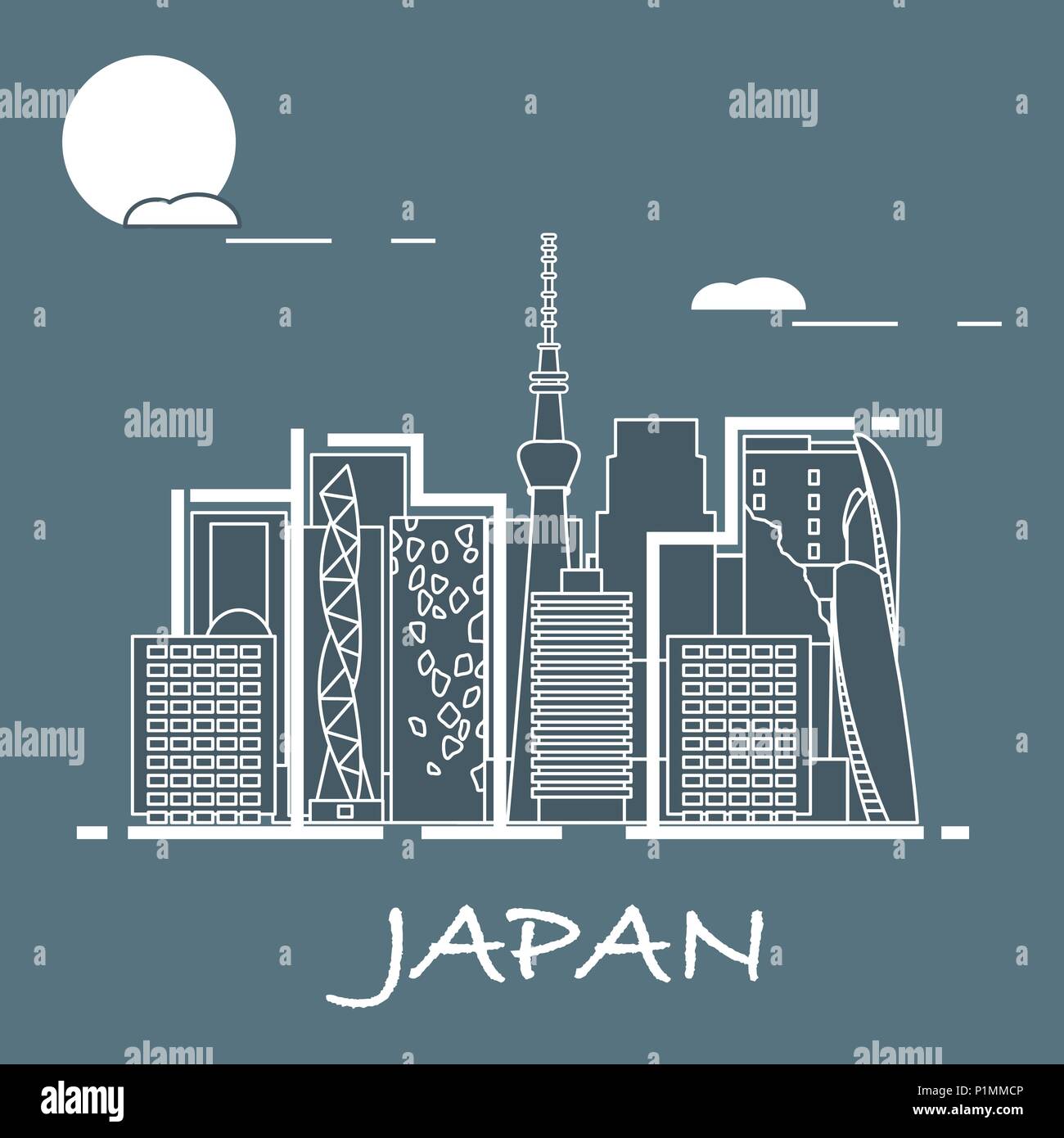 Unusual Japanese architecture. Famous building and skyscrapers. Travel ...