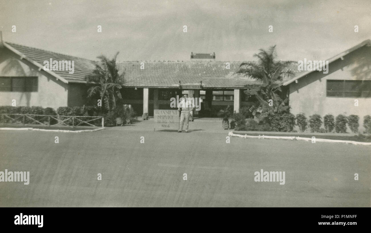 Vintage 1944 photograph, soldier in front of the Transient Service ...
