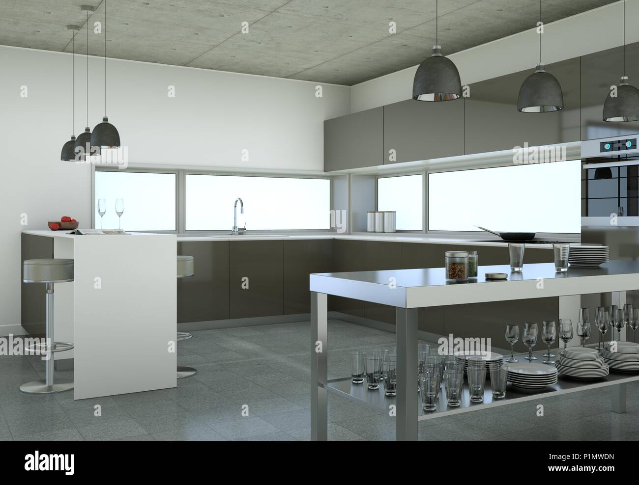 Grey modern kitchen in a loft with beautiful design Stock Photo - Alamy