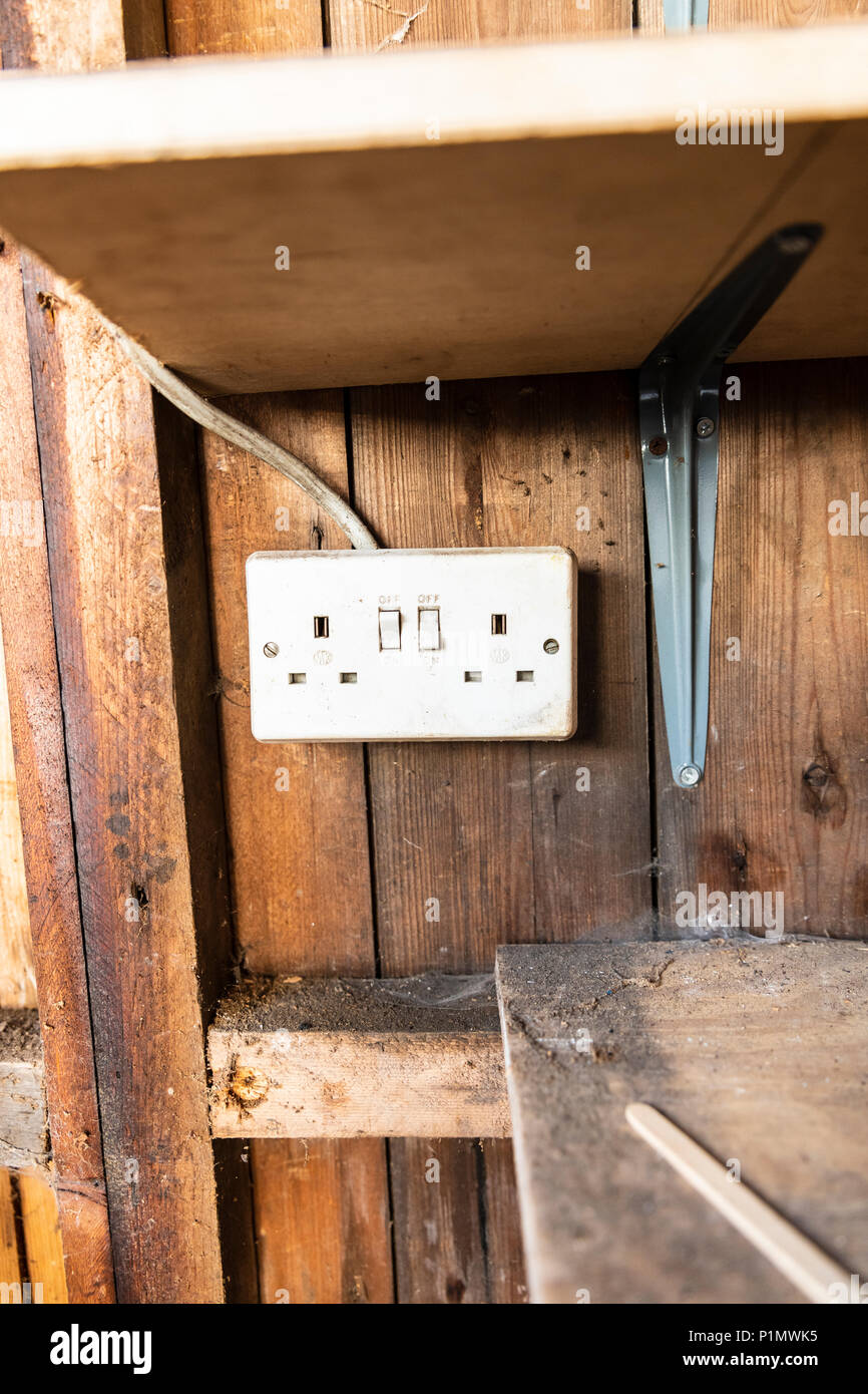 Very old electricity plug sockets in an old shed Stock Photo - Alamy