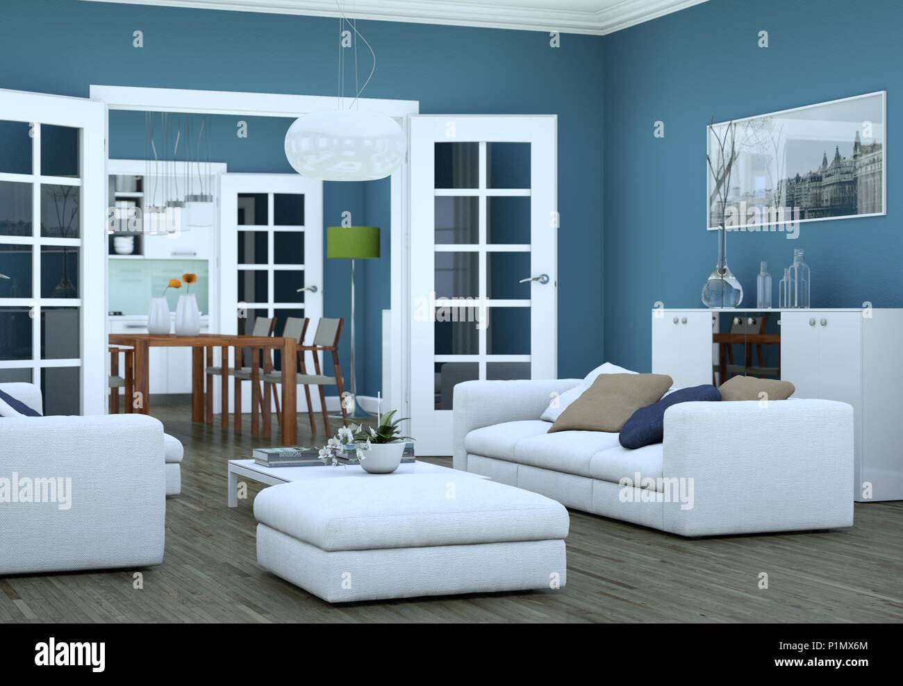 Modern bright living room interior design with sofas Stock Photo - Alamy