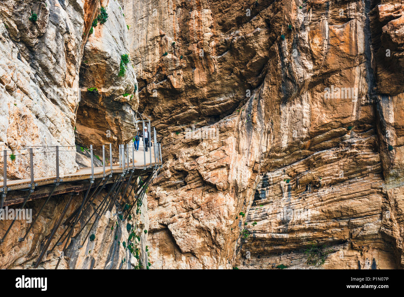 Caminito Del Rey, Spain, April 04, 2018: Visitors walking along the ...