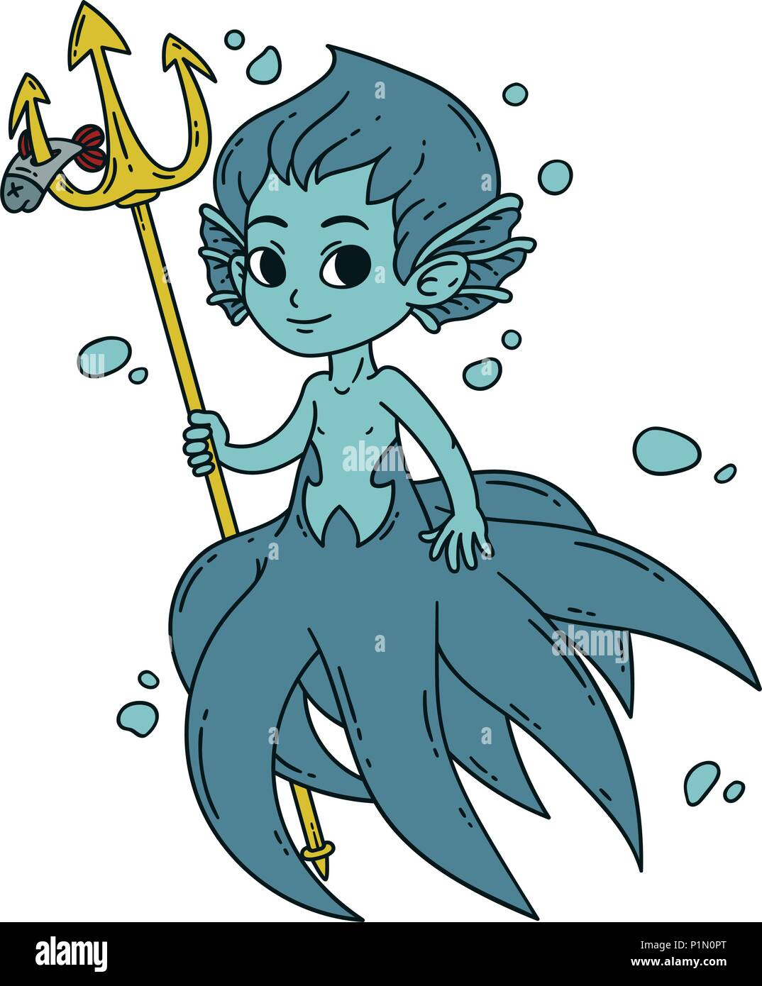 Male mermaid. Triton. Octopus man. Vector illustration isolated on ...