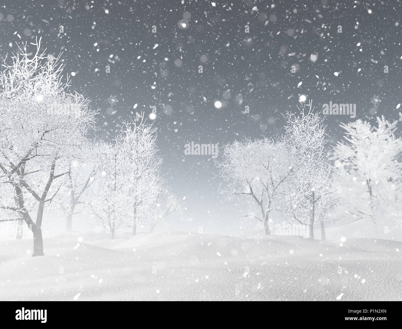 3D render of a Christmas winter landscape with heavy snow Stock Photo ...