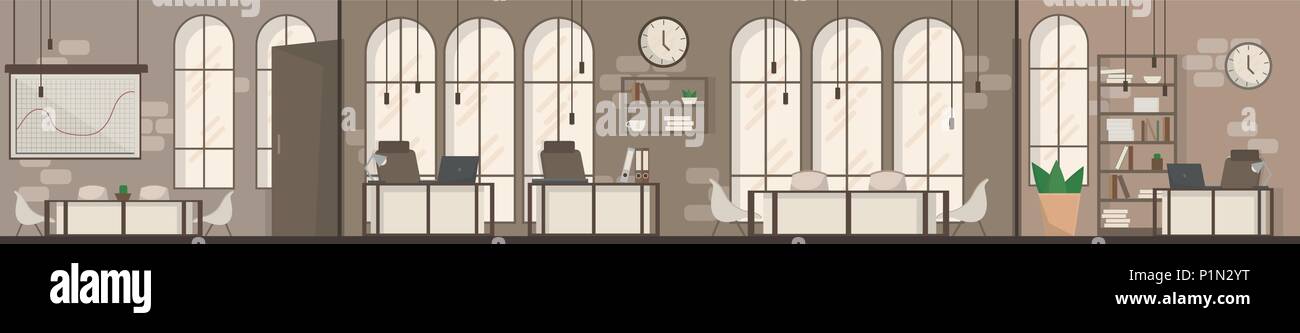 Empty Office Space Interior Modern Workplace Space Flat Vector ...