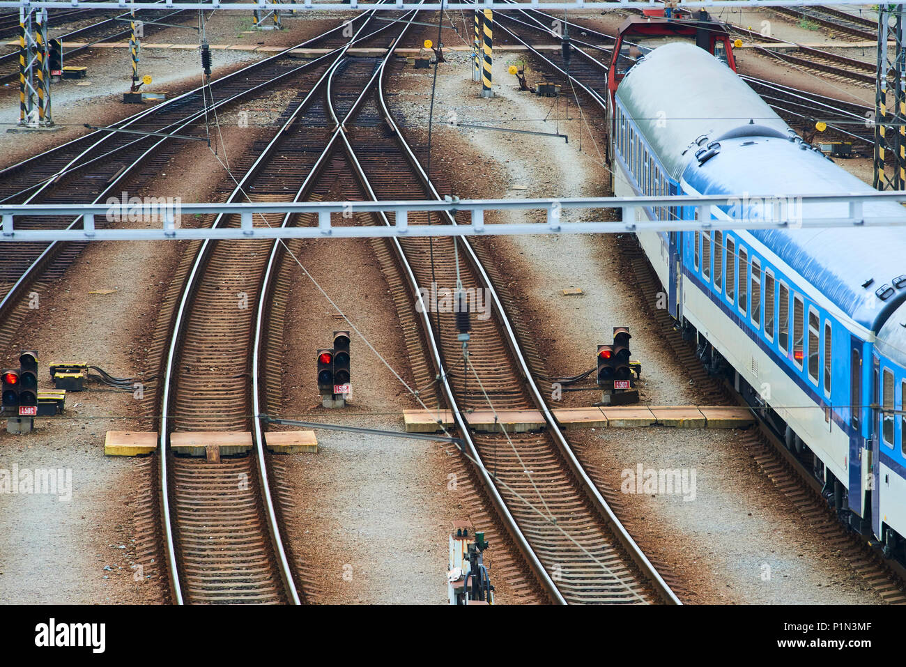 Train at the railway station. View from above Stock Photo - Alamy