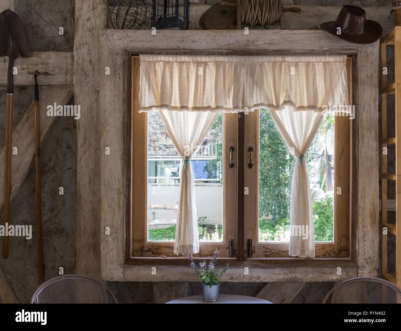 The wooden window in the country house. It looks classic Stock Photo ...