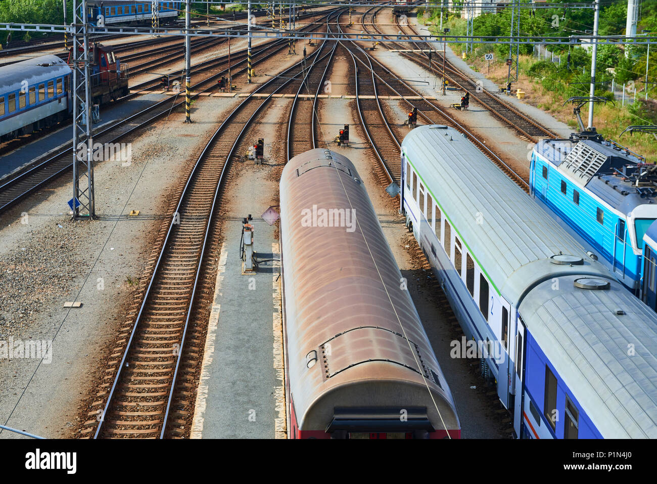 Aerial view freight train crossing hi-res stock photography and images ...