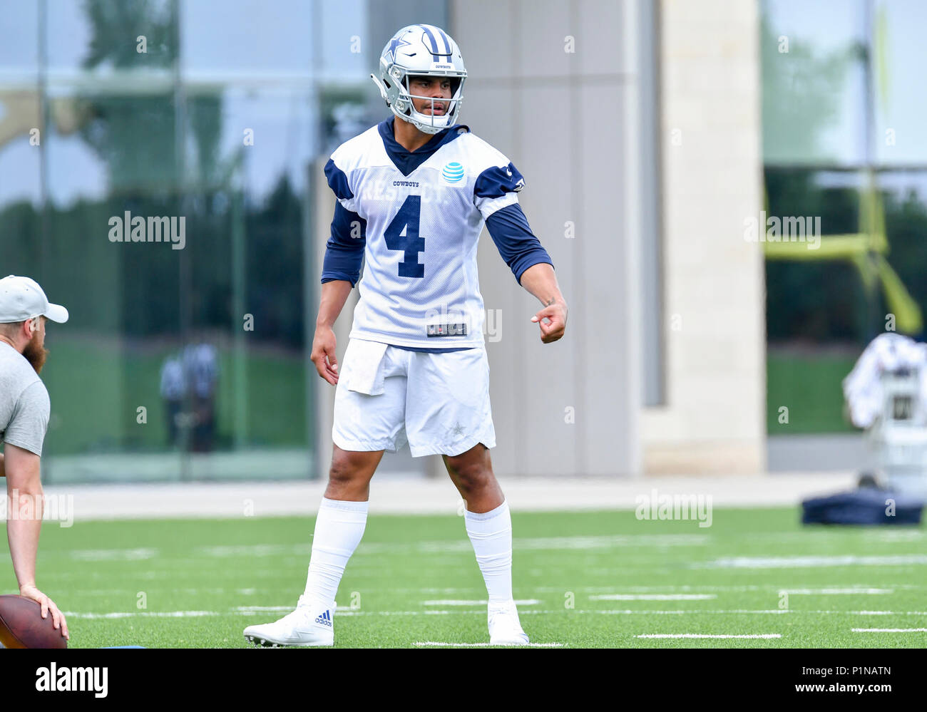 Jun 12, 2018: Dallas Cowboys quarterback Dak Prescott #4 works out during mandatory training ...