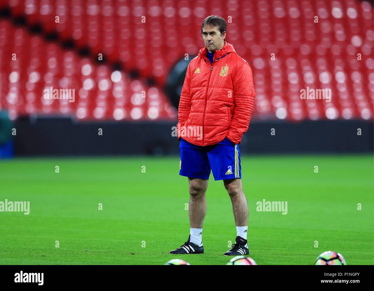 Spain manager Julen Lopetegui Argote during a training session at ...