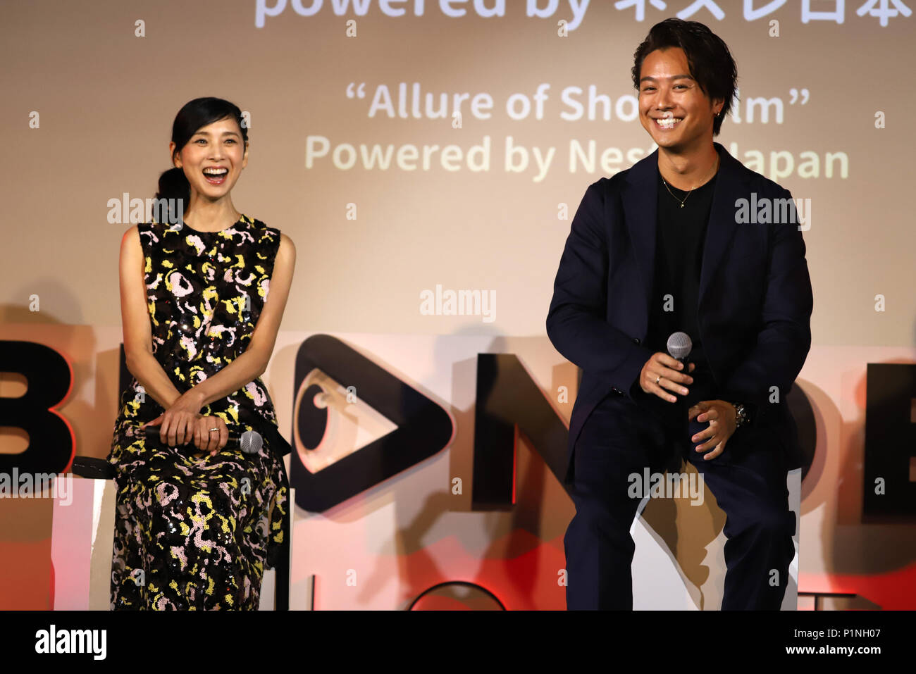 Tokyo, Japan. 13th June, 2018. Japanese actress Hitomi Kuroki (L) and ...