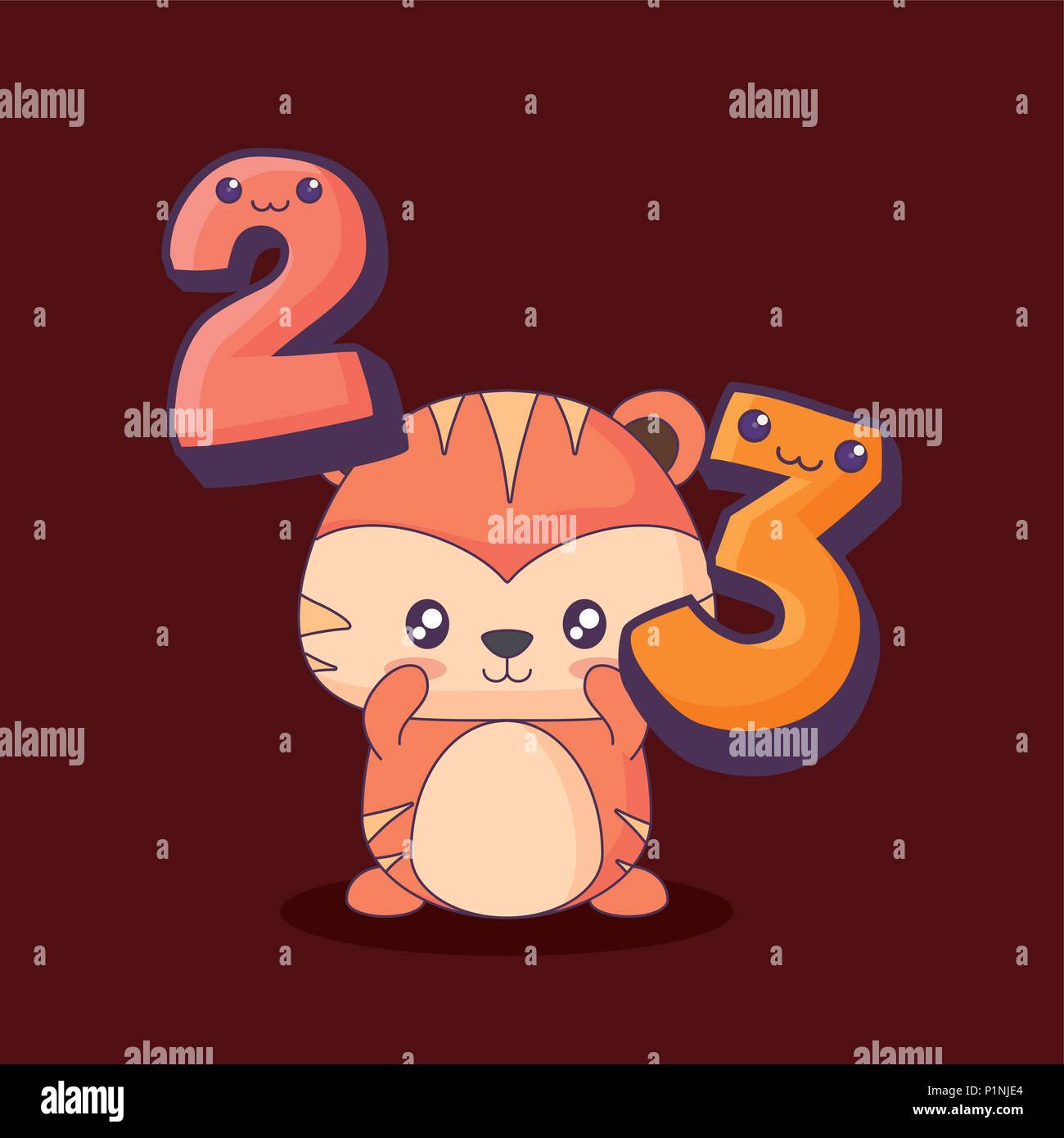 cute tiger with numbers kawaii character vector illustration design ...