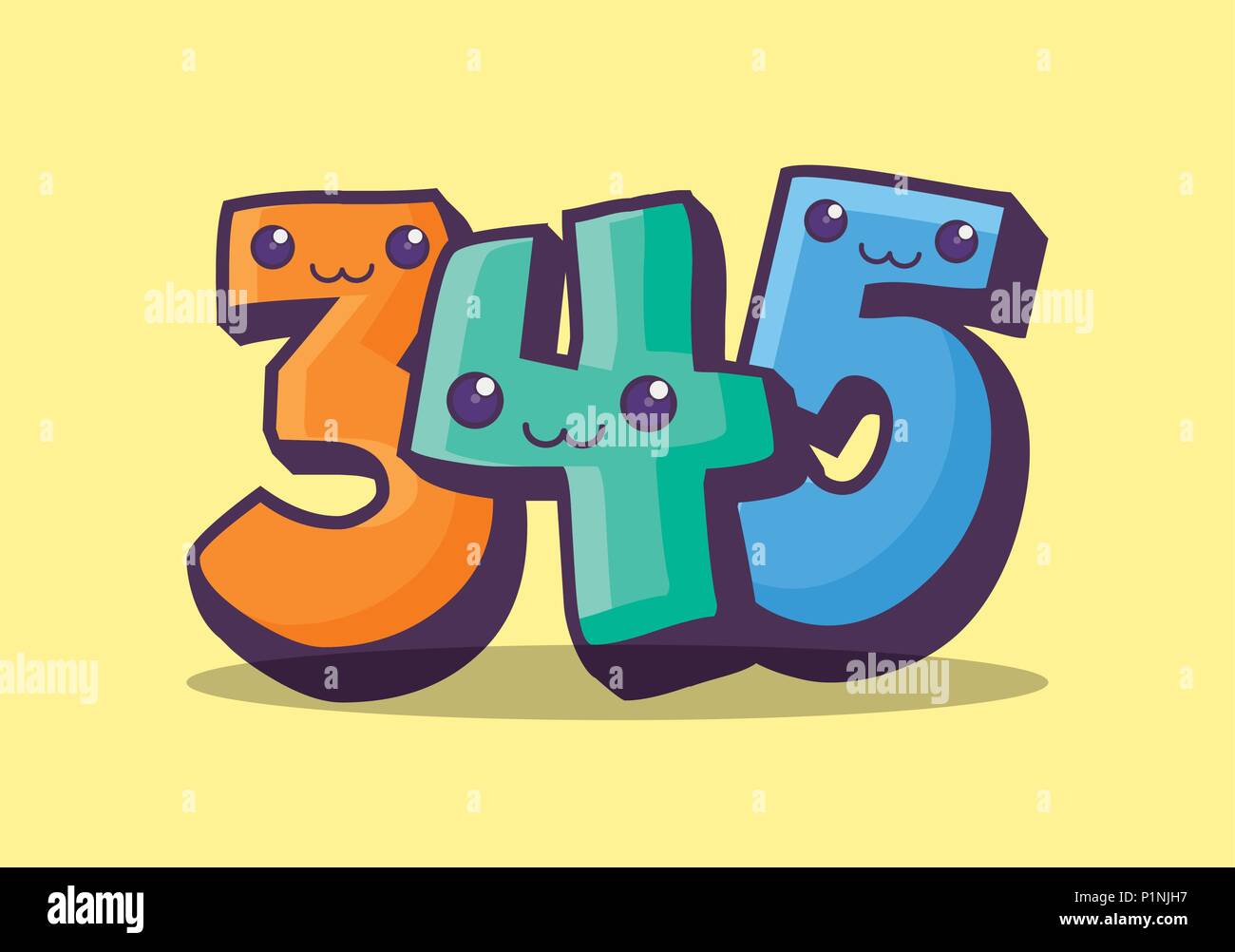 set numbers kawaii comic characters vector illustration design Stock ...
