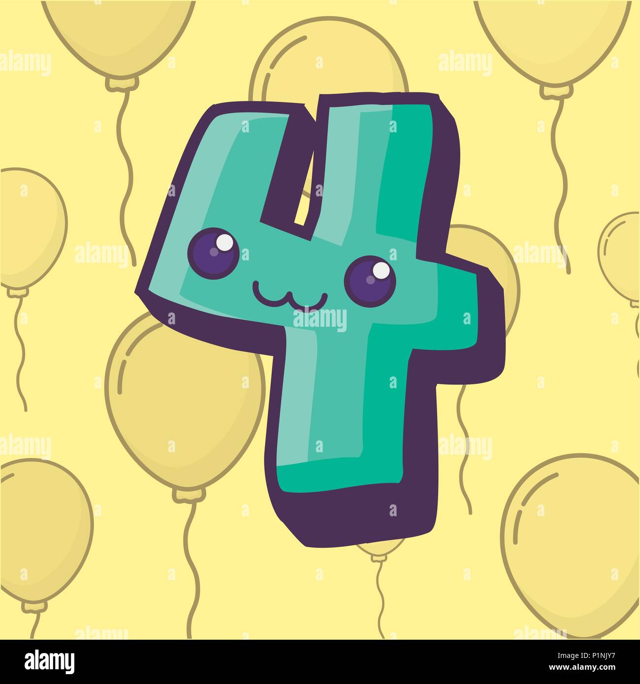 number four kawaii comic character vector illustration design Stock ...