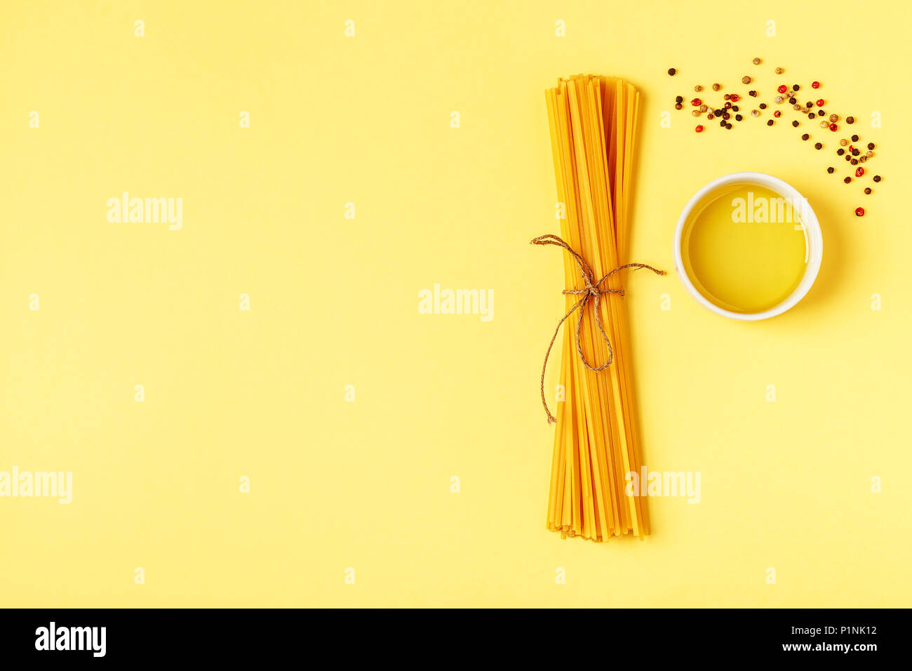 Flat lay pastel tone background. Ingredients for cooking on a yellow ...
