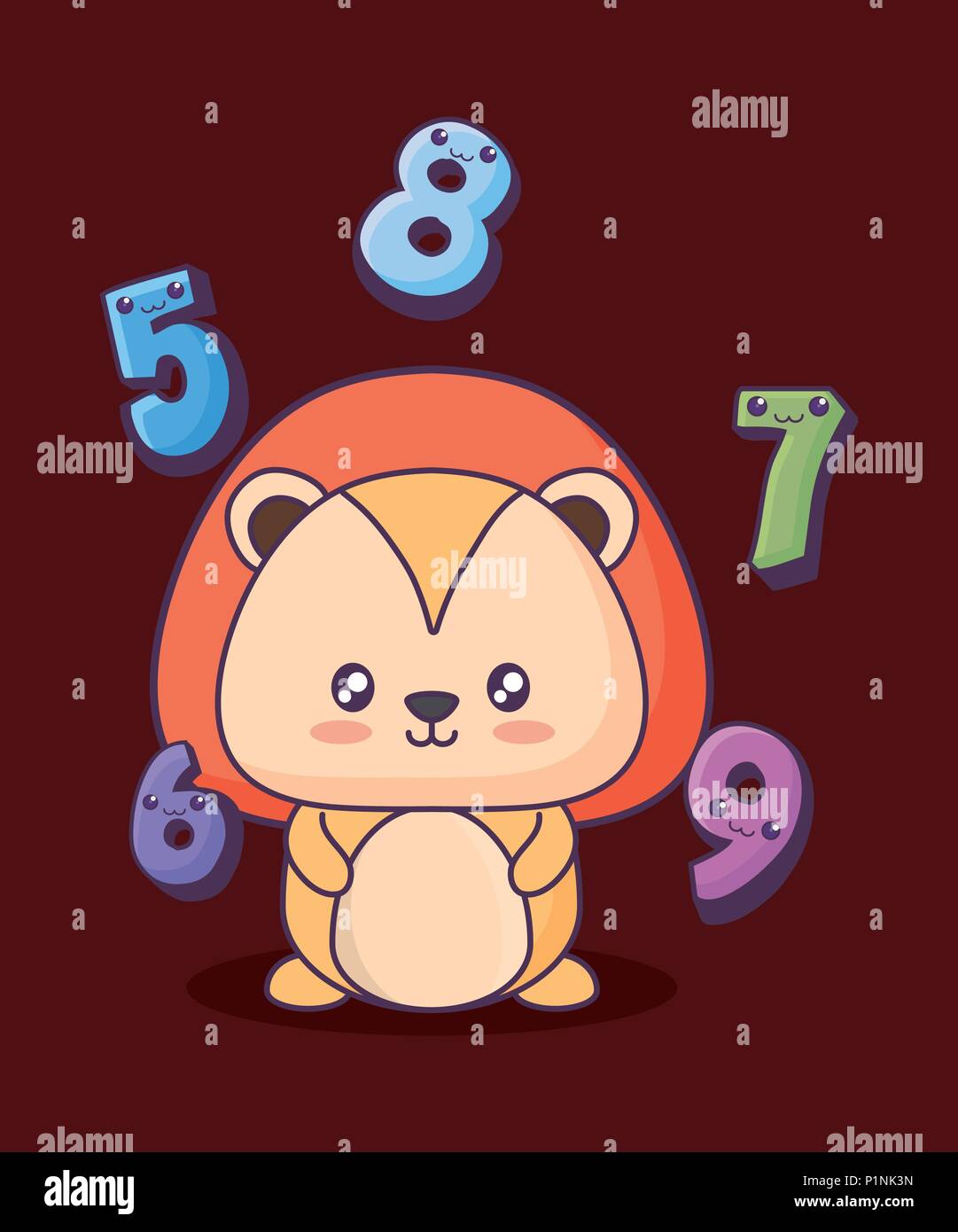 cute lion with numbers kawaii character vector illustration design ...