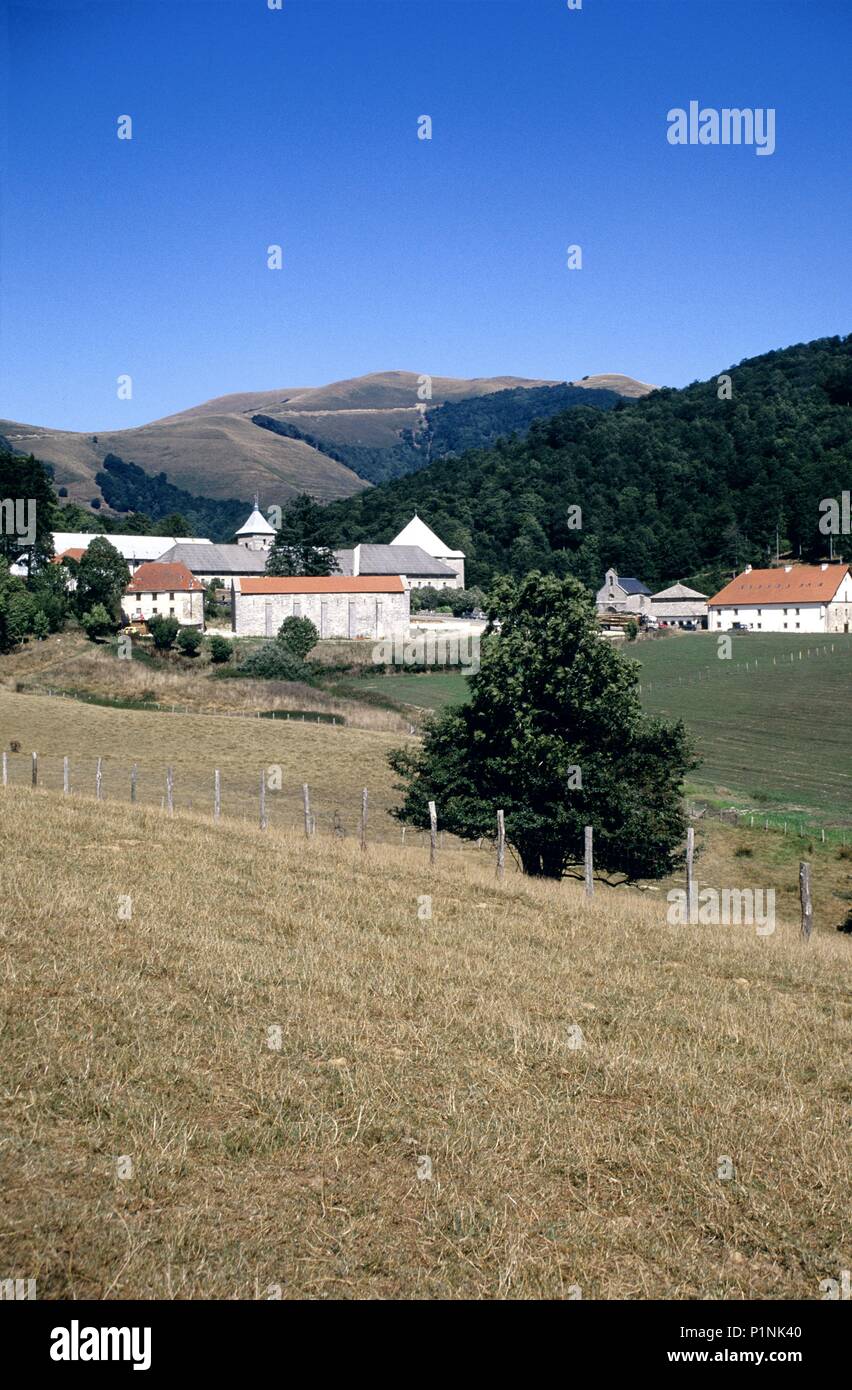 Roncesvalles, monastery and landscape; Pyrenees (Sant James pilgrims ...