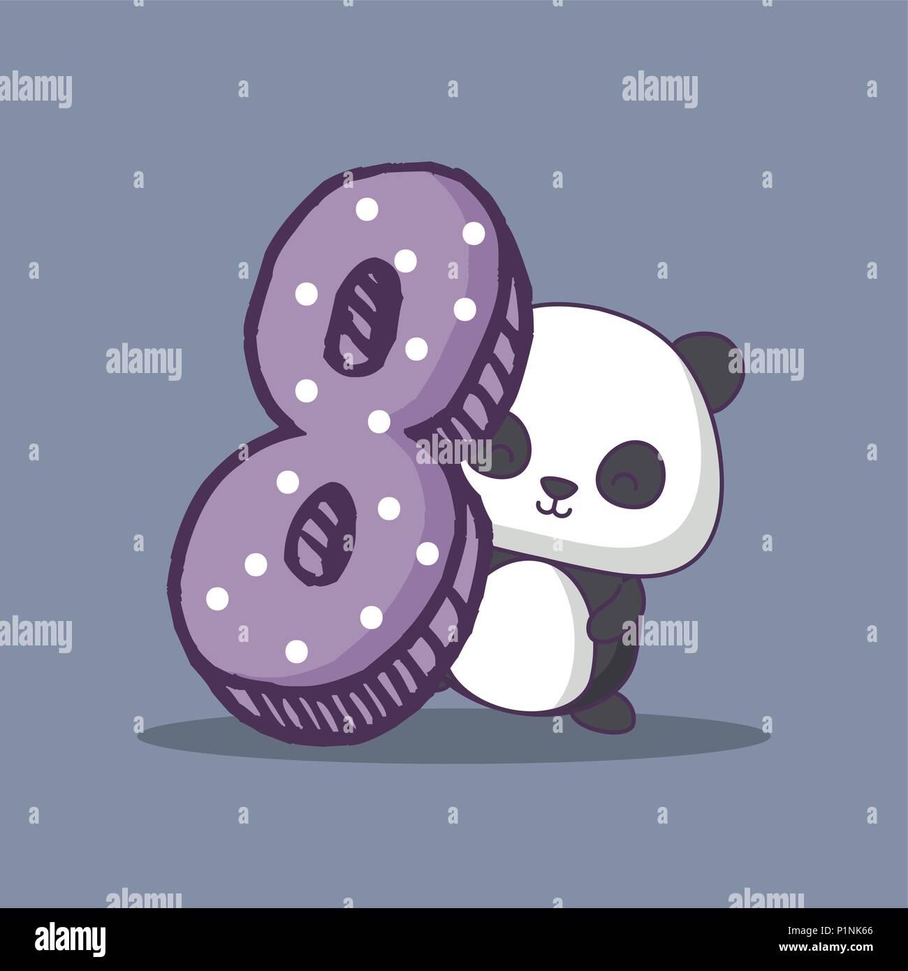 cute panda bear with number eight kawaii character vector illustration ...