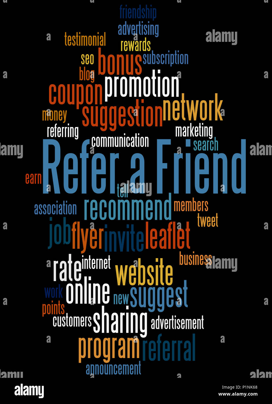 Refer a Friend, word cloud concept on black background Stock Photo - Alamy