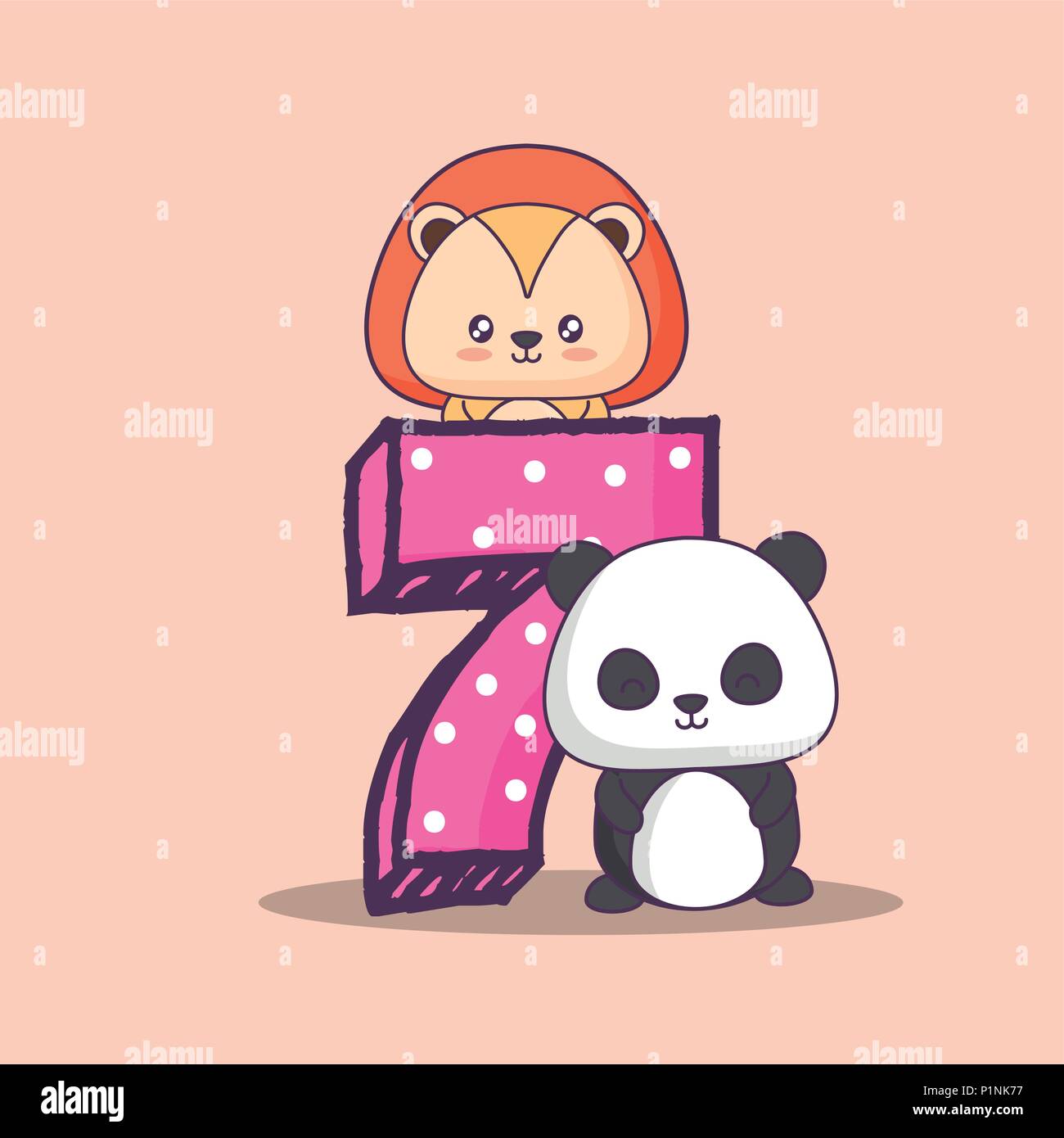 cute animals with number seven kawaii characters vector illustration ...