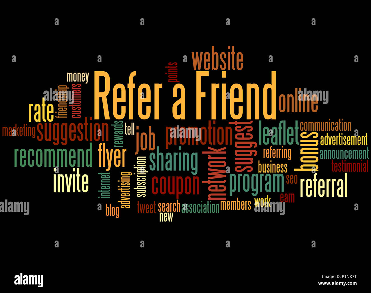 Refer a Friend, word cloud concept on black background Stock Photo - Alamy