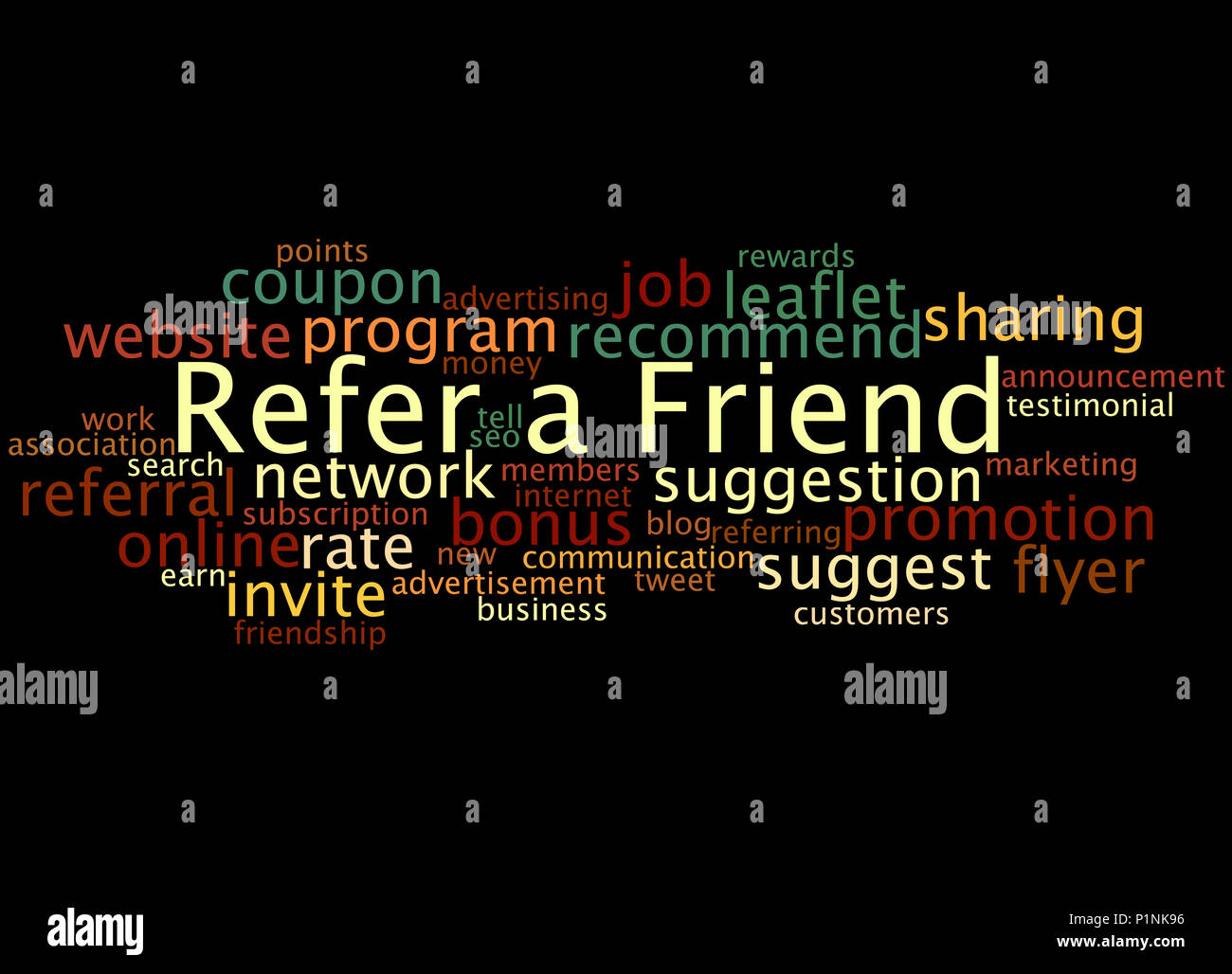 Refer a Friend, word cloud concept on blakc background Stock Photo - Alamy