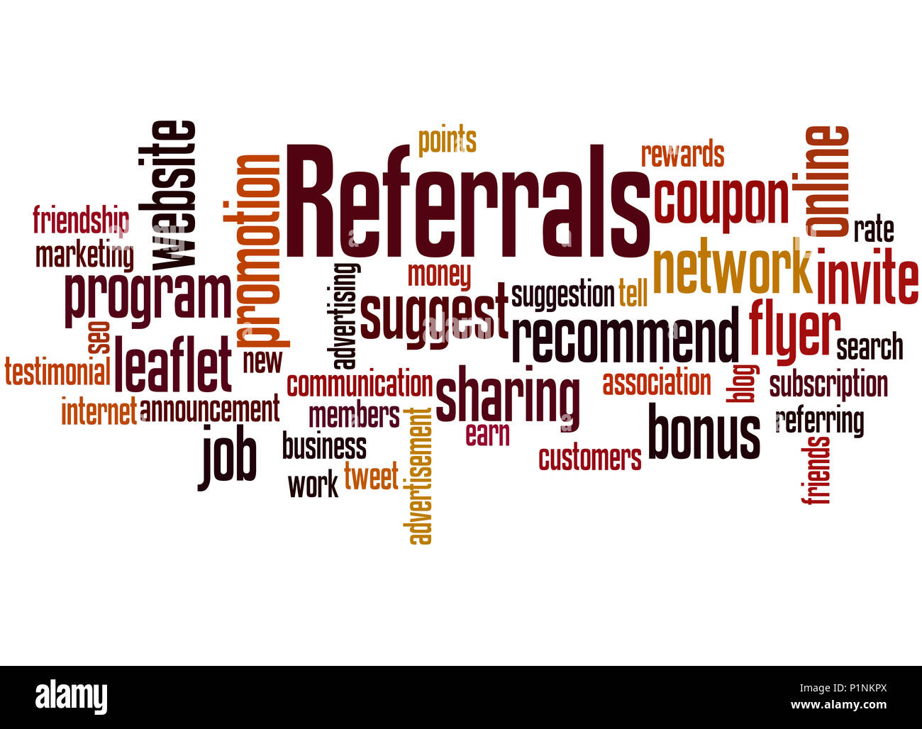 Referrals, word cloud concept on white background Stock Photo - Alamy