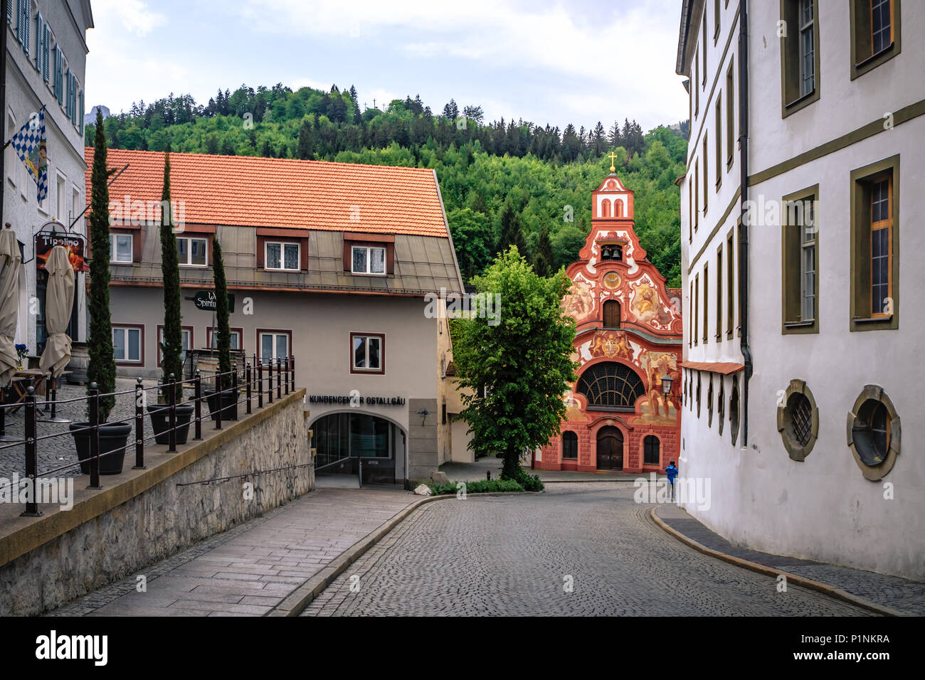 Füssen, Germany - May 10, 2018: Traditional, colorful buildings and ...