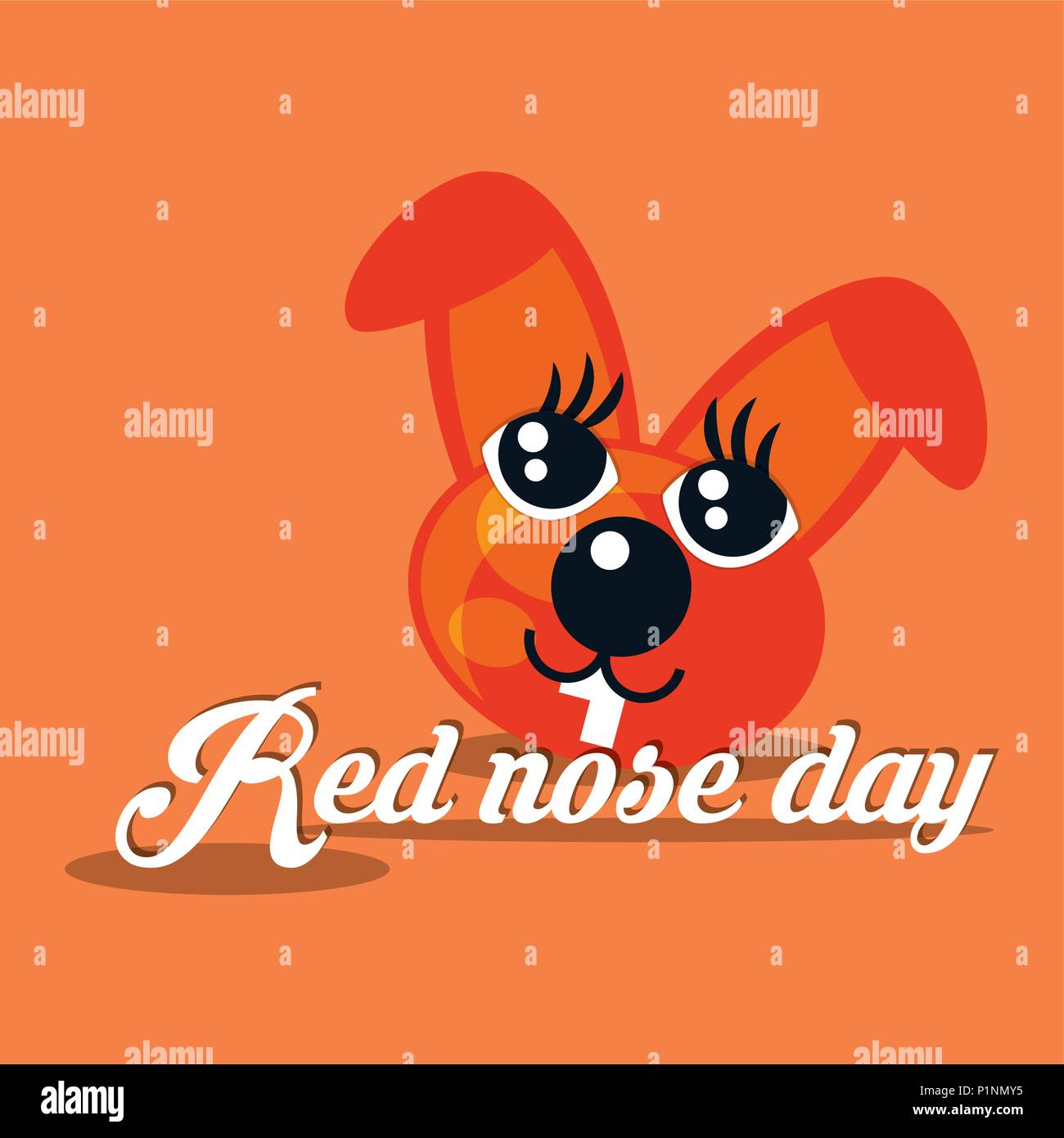 Red nose day design with cartoon rabbit red nose over orange background ...