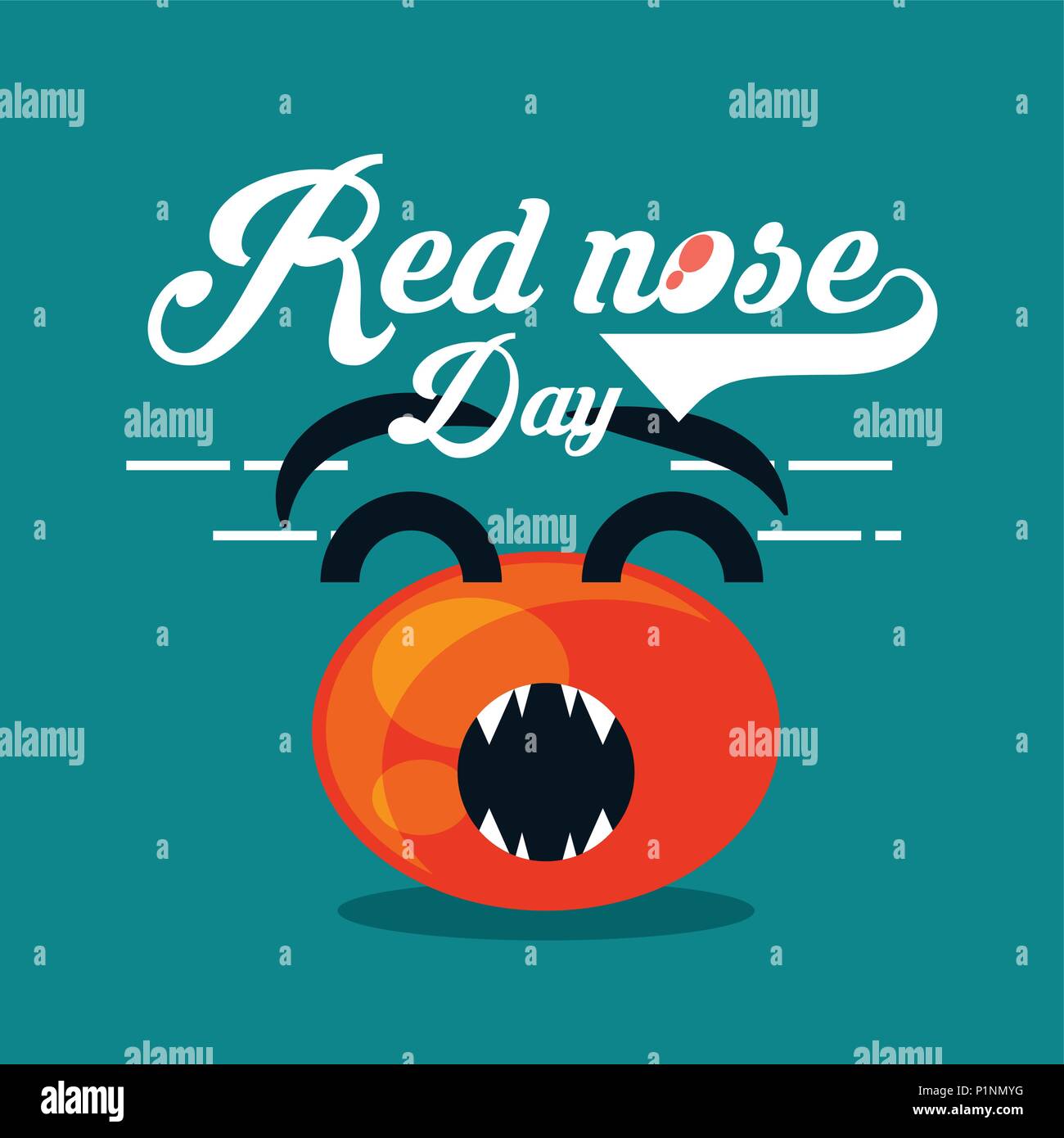Red nose day design with cartoon red nose over blue background, vector ...
