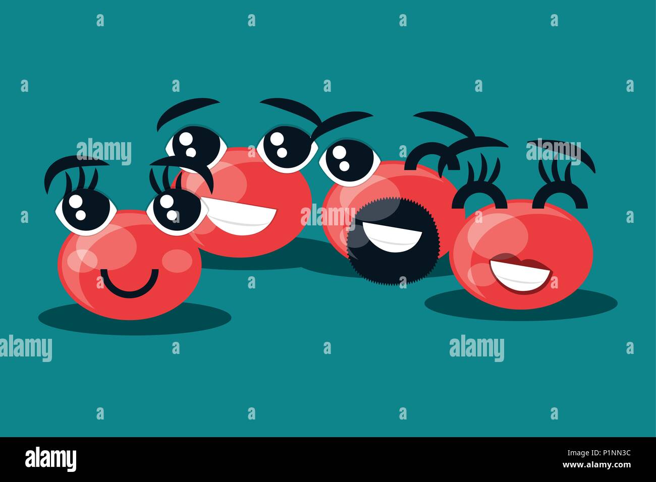 Red nose day design with cartoon cute and happy red noses over blue ...