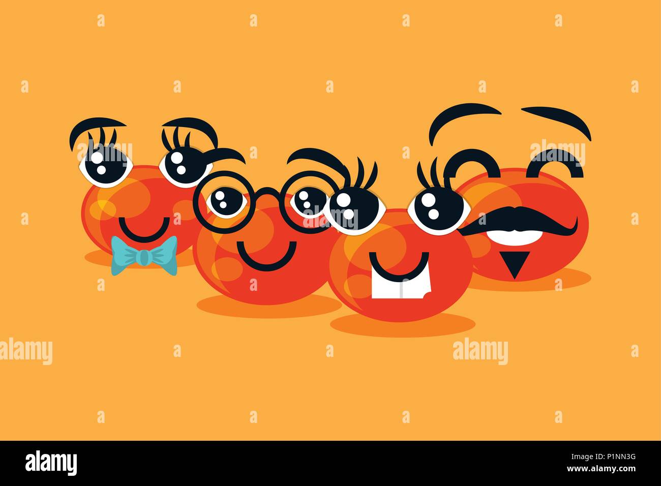 Red nose day design with cartoon cute and happy red noses over orange ...
