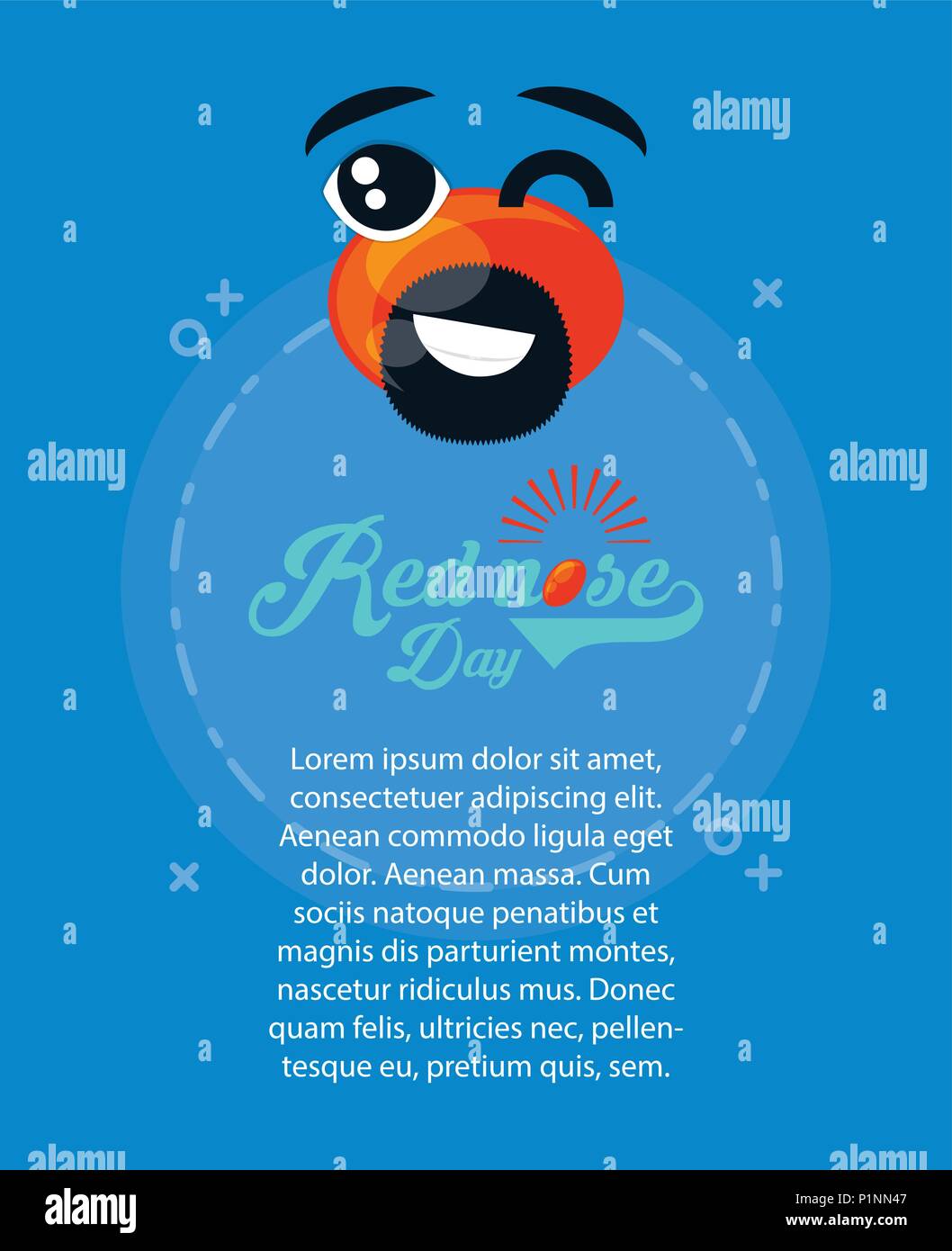 Infographic of red nose day concept with cartoon red nose with beard ...