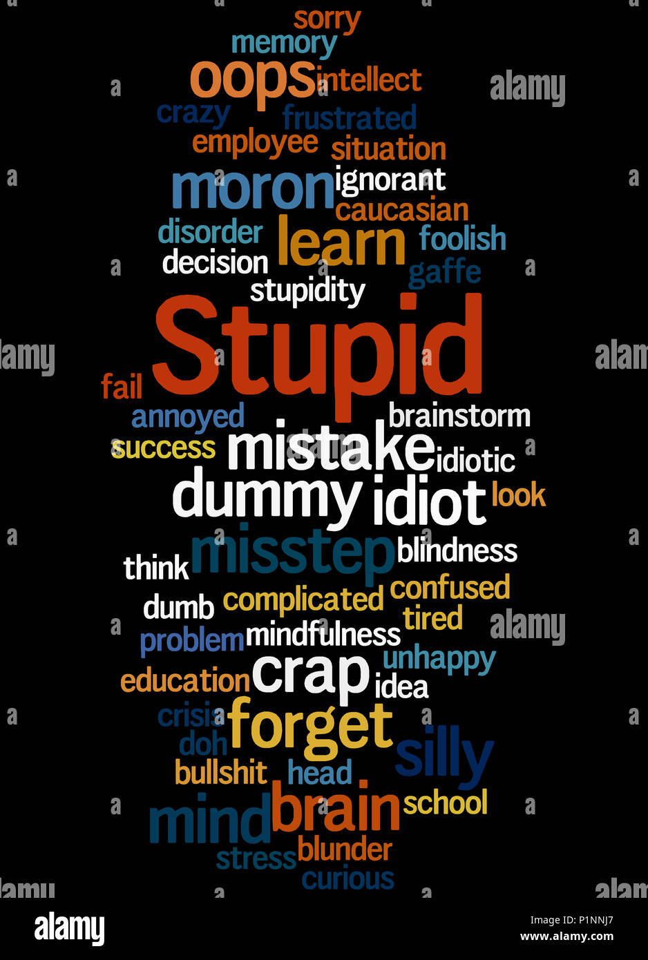 Stupid, word cloud concept on black background Stock Photo - Alamy