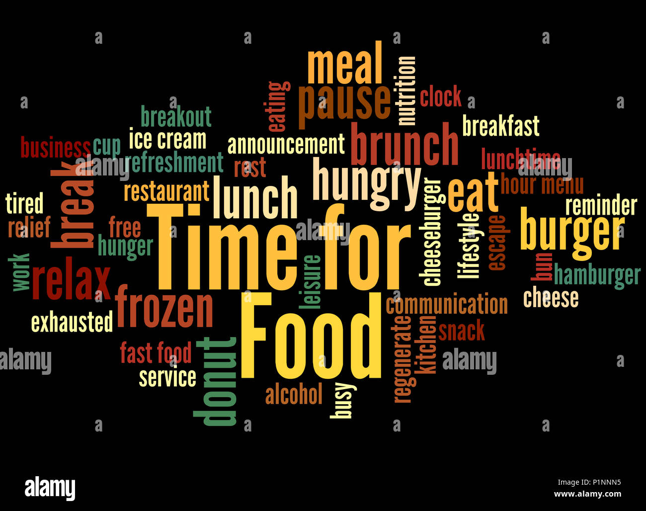 Time for Food, word cloud concept on black background Stock Photo - Alamy