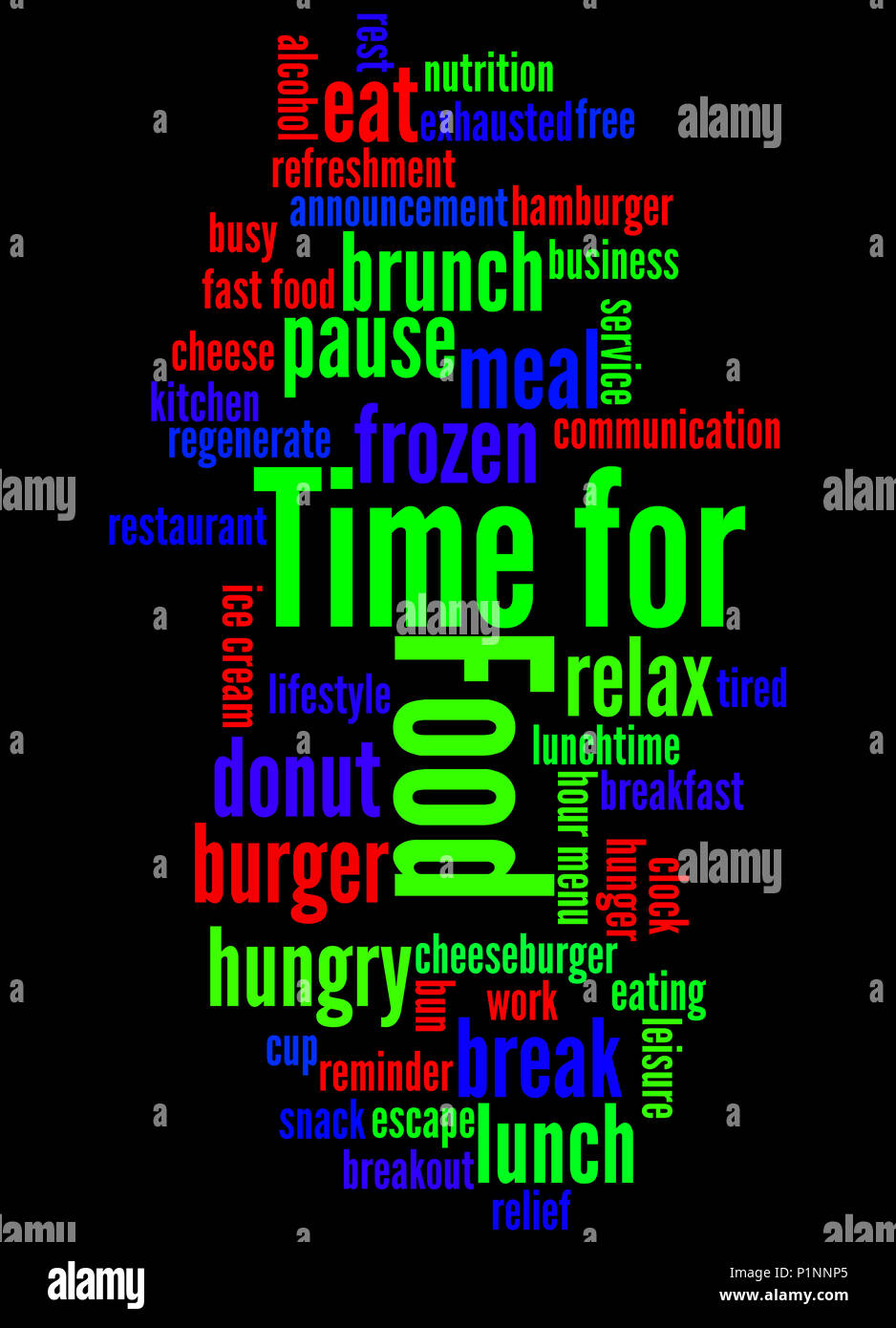 Time for Food, word cloud concept on black background Stock Photo - Alamy