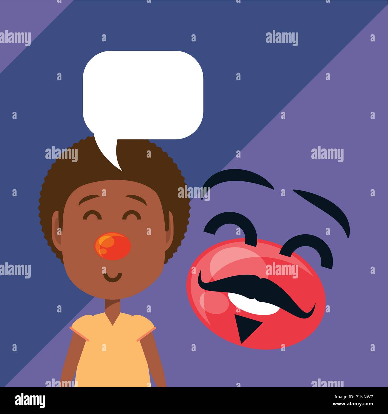 Cartoon happy red nose and girl with red nose over purple background ...