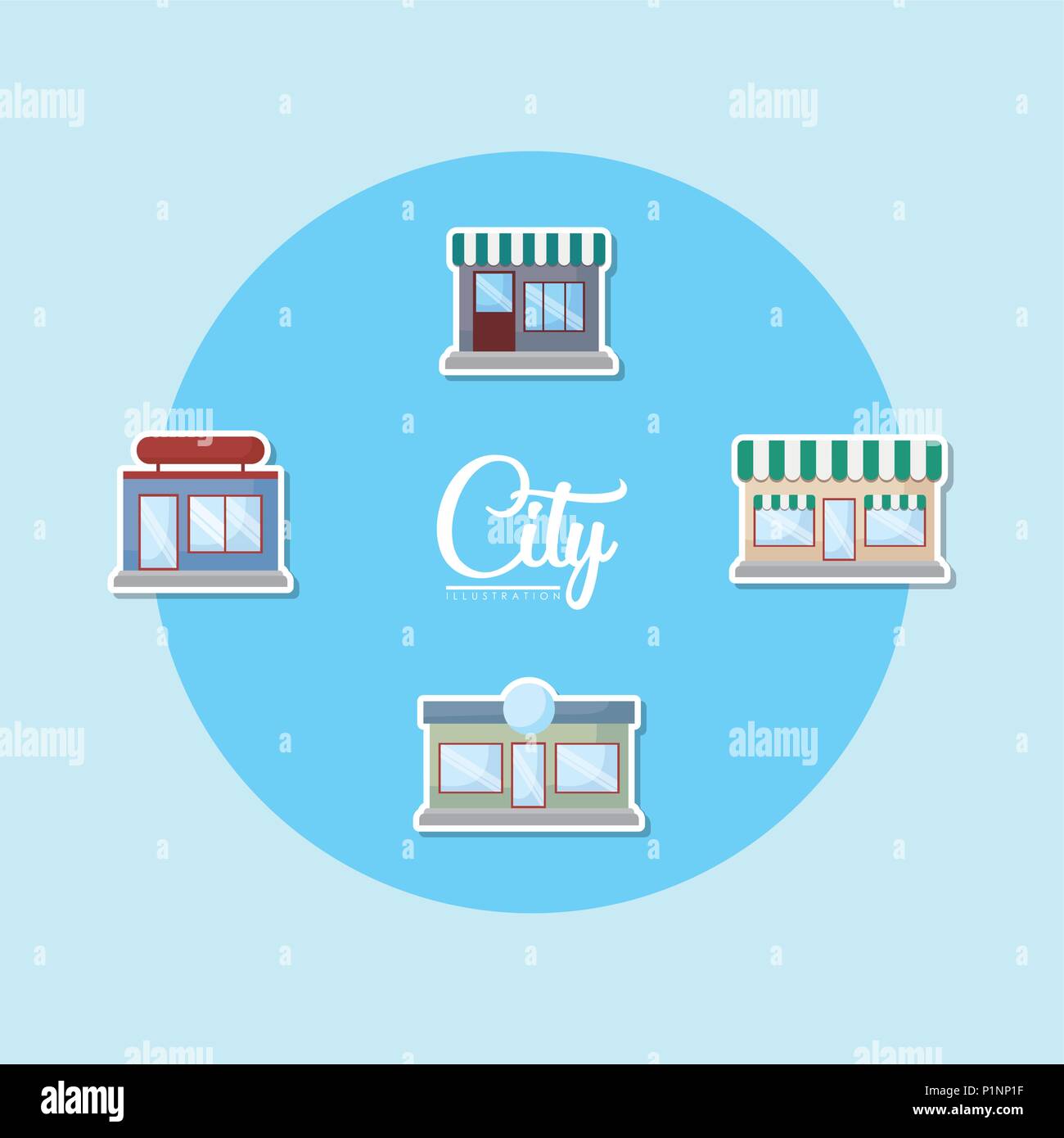 icon set of city stores over blue background, colorful design. vector ...