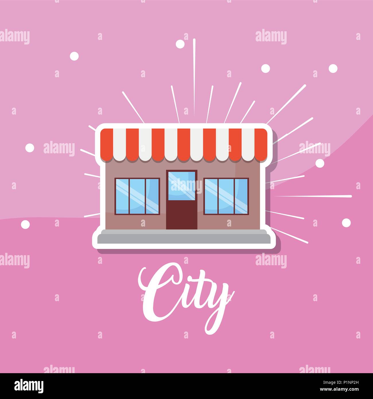 City design with store icon over pink background, colorful design ...