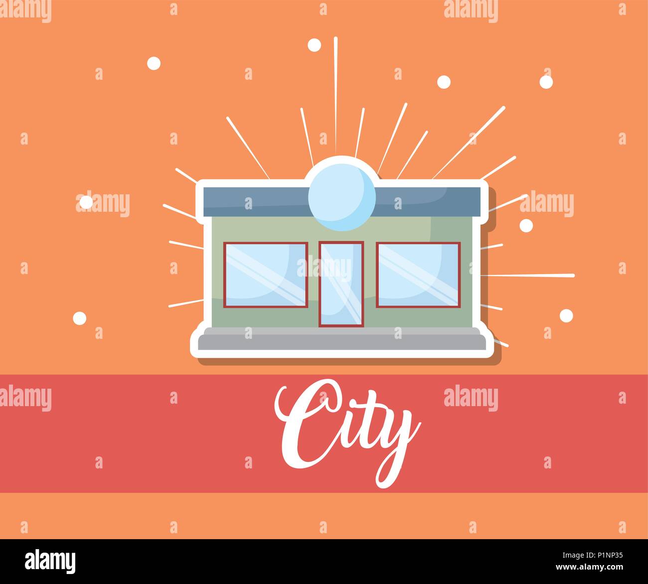 City design with store icon over orange background, colorful design ...