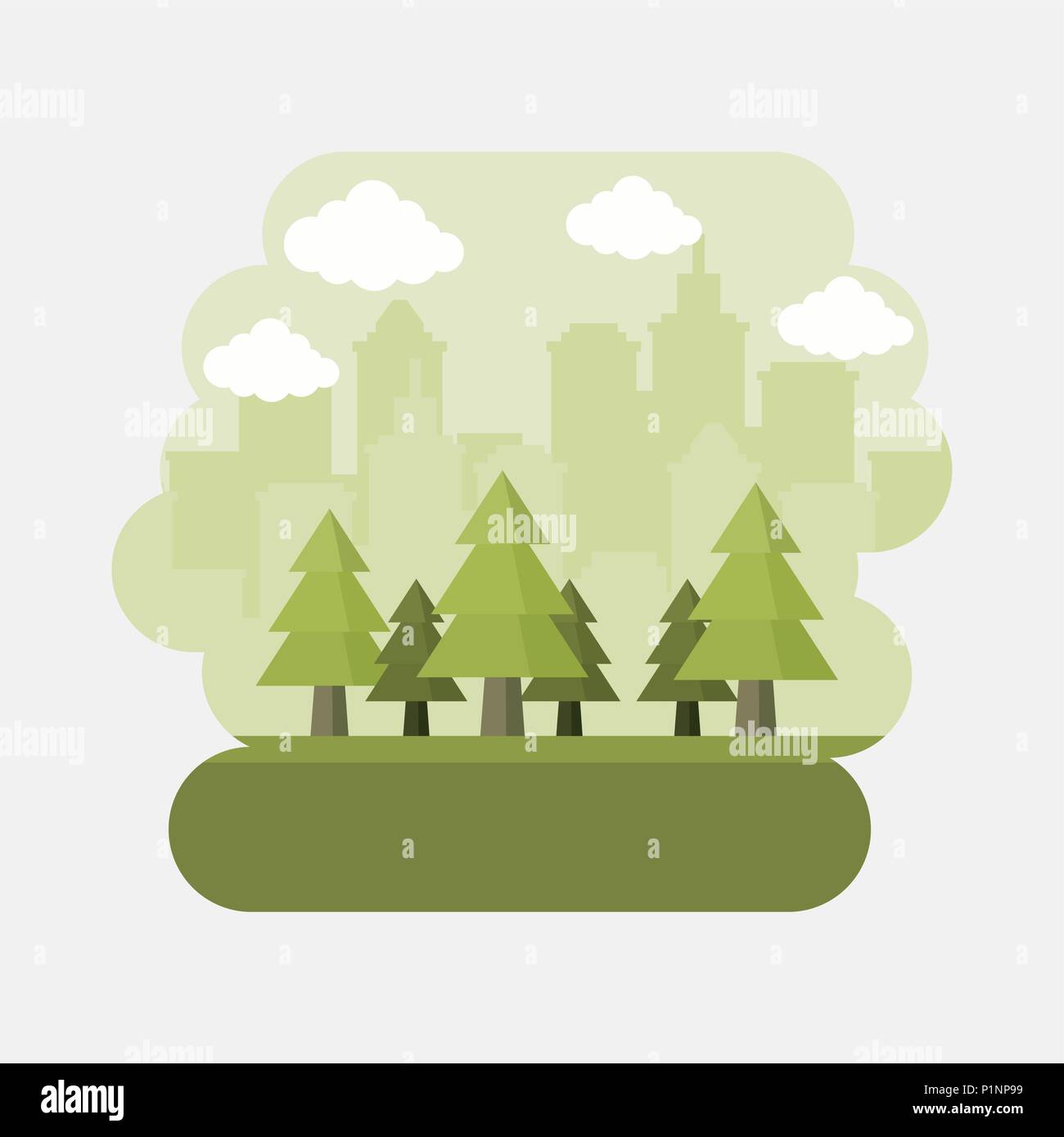 trees over city urban and white background, colorful design. vector ...