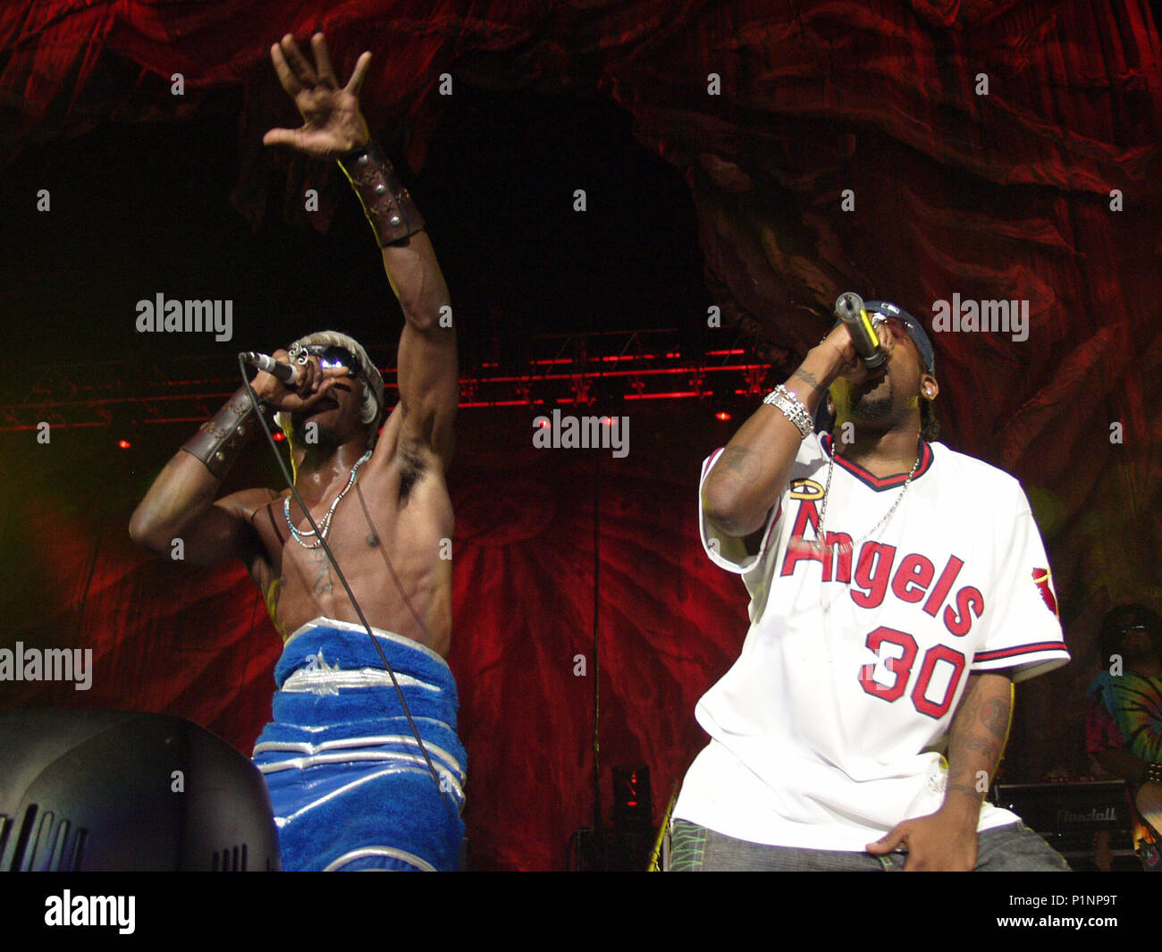 ATLANTA, GA - July 11: Andre 3000 and Big Boi of OutKast perform to a ...