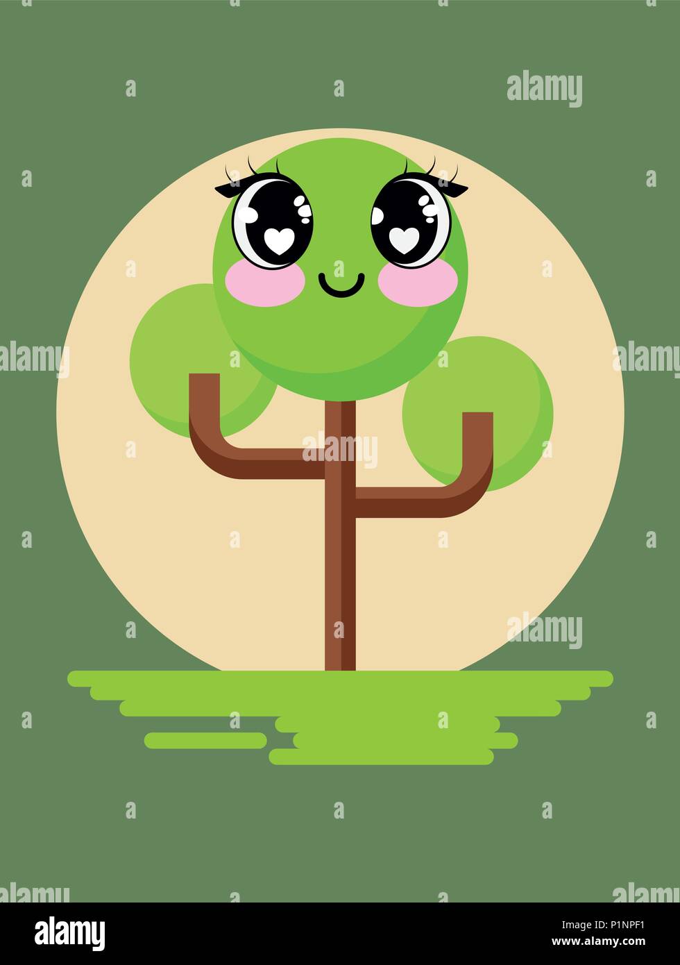 Kawaii tree icon over green background, colorful design. vector ...
