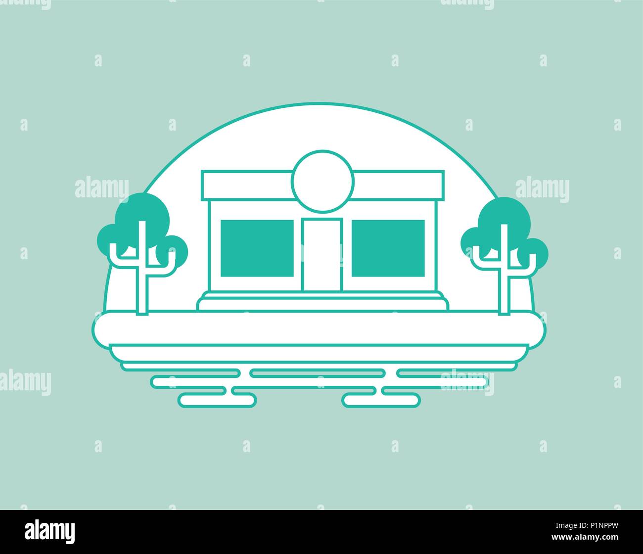 city store icon over green background, colorful line design. vector ...