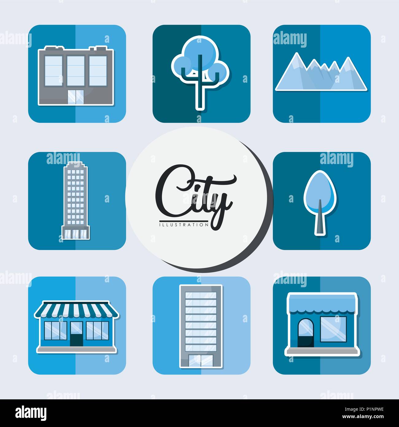 icon set of city elements over white background, colorful design ...