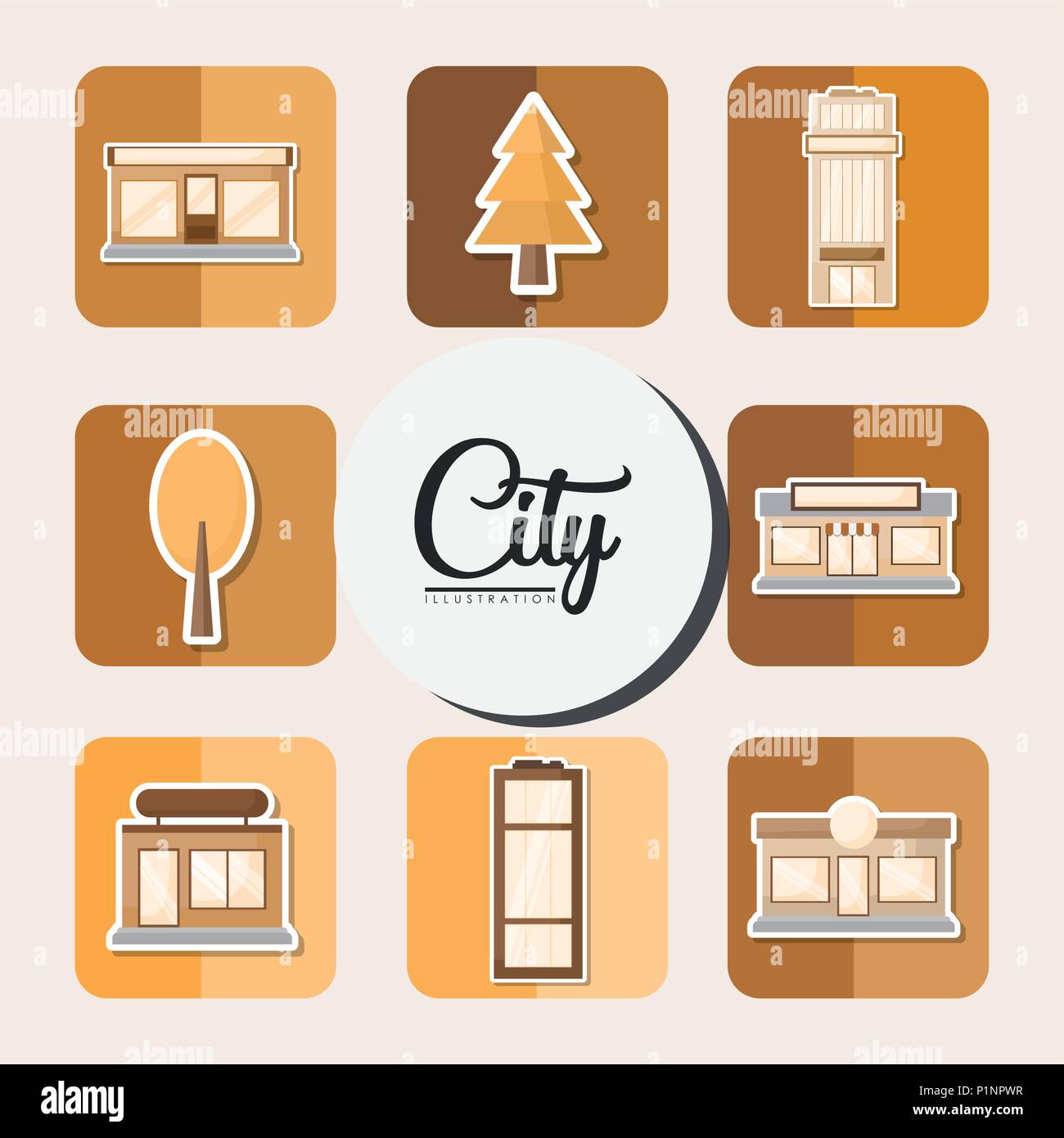 icon set of city elements over white background, colorful design ...