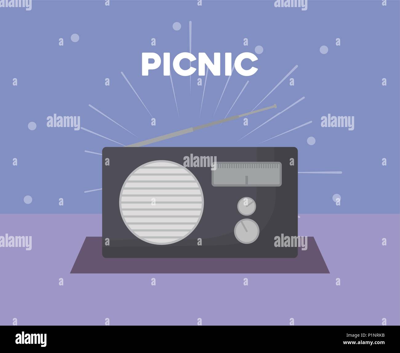 picnic design with radio icon over purple background, colorful design ...